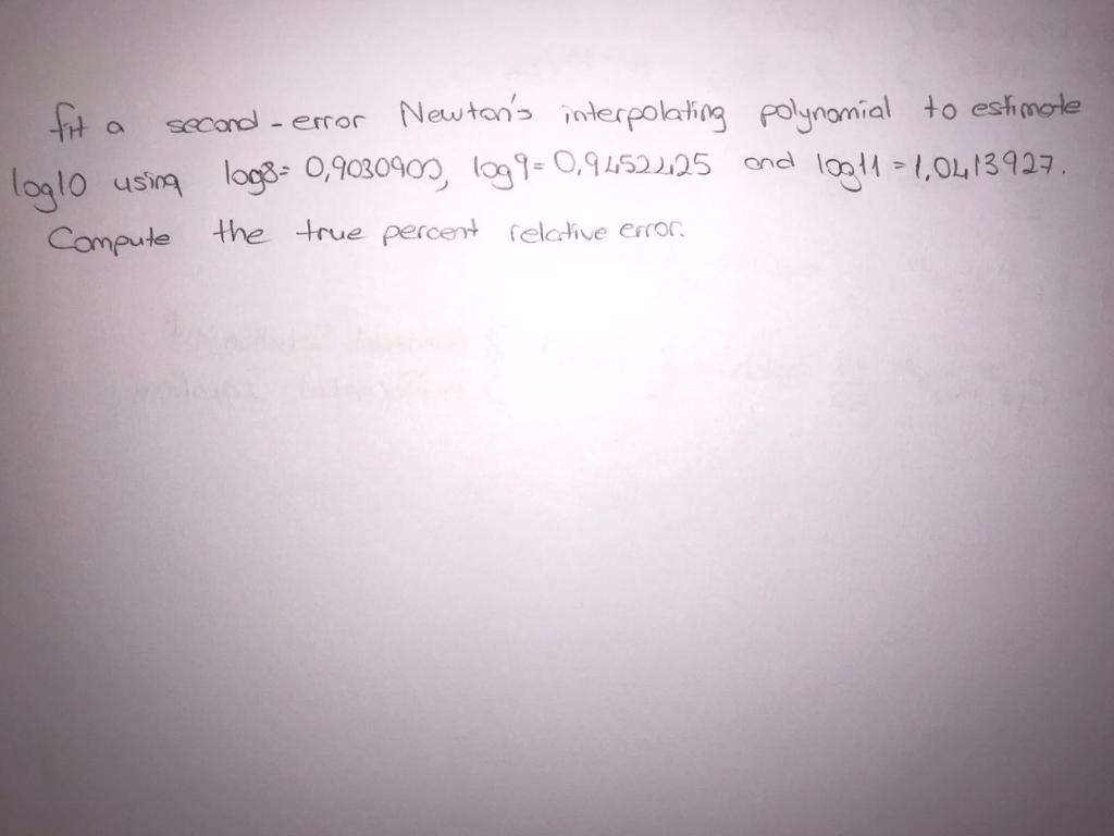 Solved Fit A Second Error Newtons Interpolating Polynomial 0910