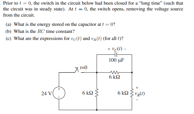 Solved Prior to t = 0, the switch in the circuit below had | Chegg.com