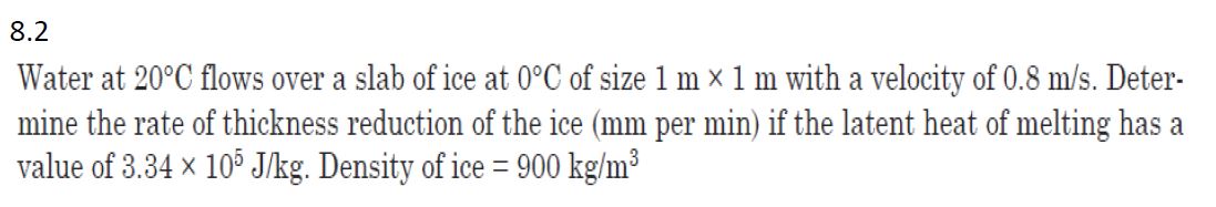 Solved 8.2Water at 20°C ﻿flows over a slab of ﻿ice at 0°C of | Chegg.com