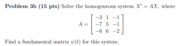 Solved Problem 3b (15 pts) Solve the homogeneous system X' = | Chegg.com