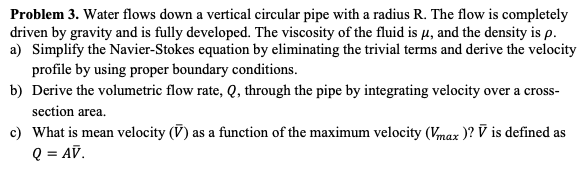 Solved Problem 3. Water flows down a vertical circular pipe | Chegg.com