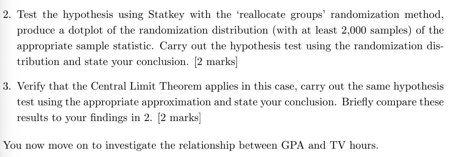 2. Test the hypothesis using Statkey with the | Chegg.com