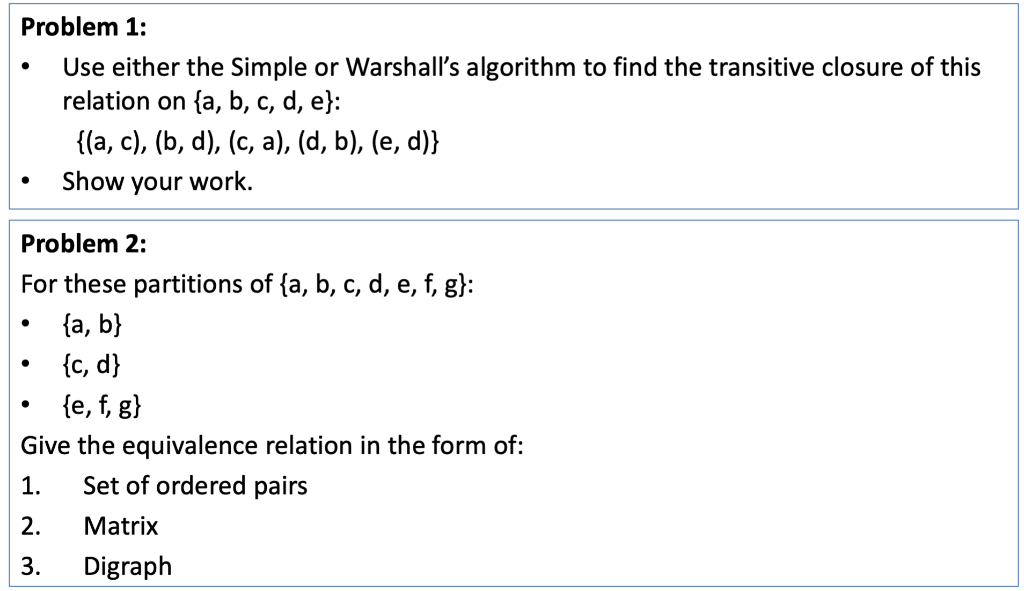Solved Problem 1: - Use either the Simple or Warshall's | Chegg.com
