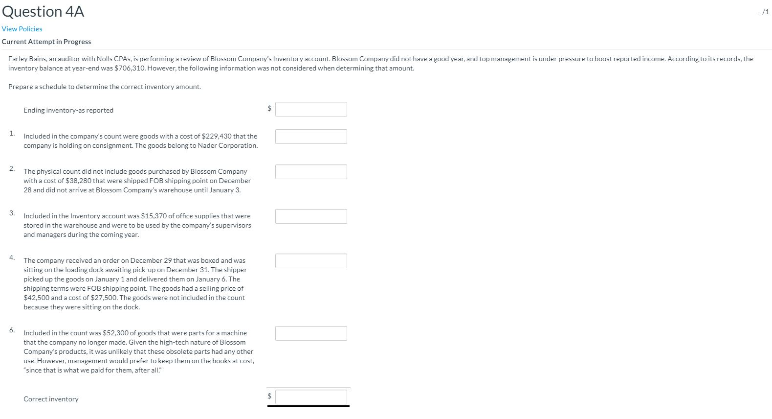 Solved --/1 Question 1 View Policies Current Attempt in | Chegg.com