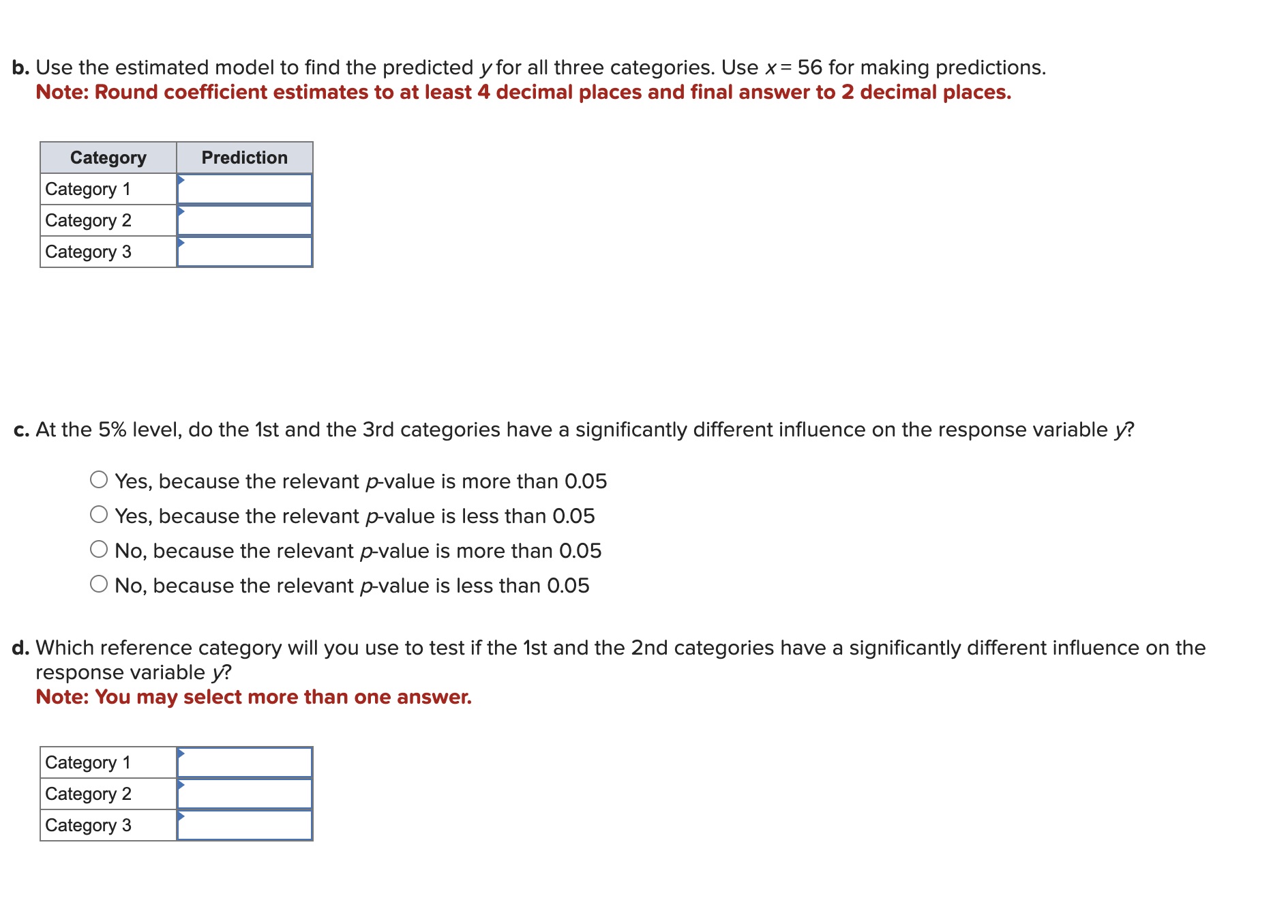 c. At the 5% level, do the 1st and the 3rd categories | Chegg.com