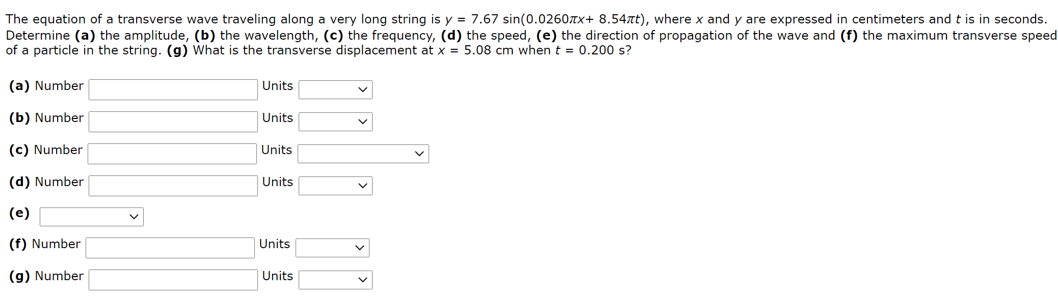 Solved The equation of a transverse wave traveling along a | Chegg.com