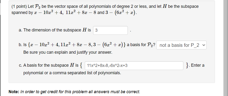 Solved (1 point) Let P2 be the vector space of all | Chegg.com