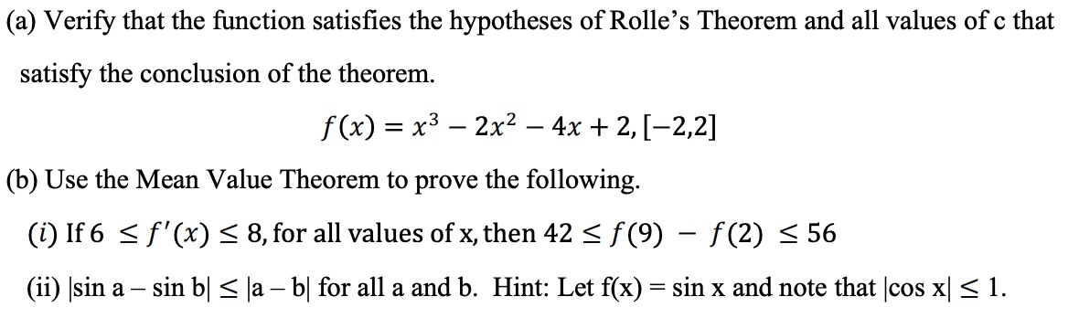 Solved (a) Verify that the function satisfies the hypotheses | Chegg.com