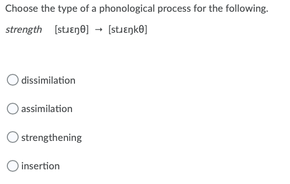 Solved Choose the type of a phonological process for the | Chegg.com