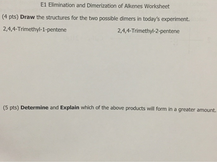 Solved E1 Elimination and Dimerization of Alkenes Worksheet | Chegg.com