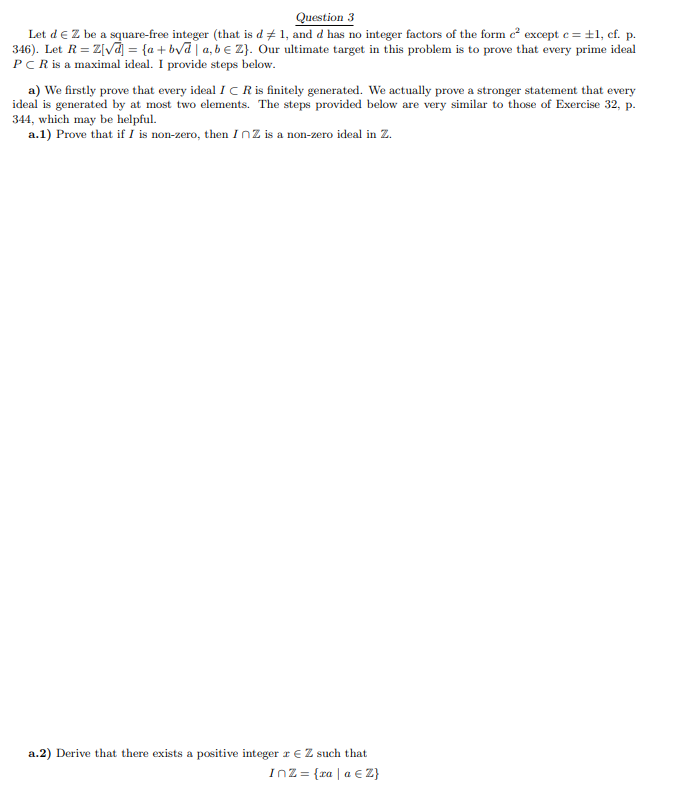 Solved Question 3 Let de Z be a square-free integer (that is | Chegg.com