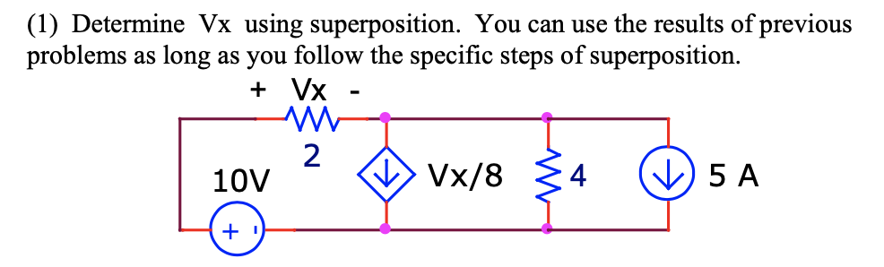 Solved (1) Determine Vx using superposition. You can use the | Chegg.com