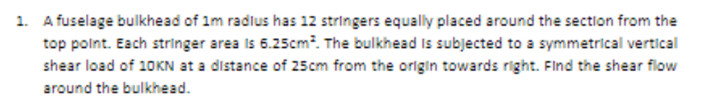 Solved 1. A fuselage bulkhead of Im radius has 12 stringers | Chegg.com