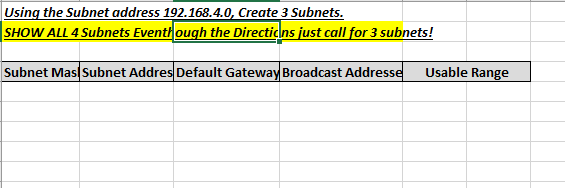 Solved I need help creating 4 Subnets from using these | Chegg.com