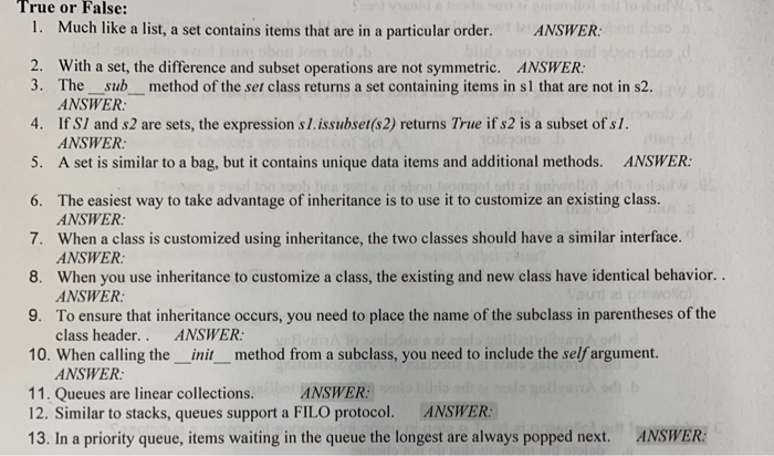 Solved True or False: 1. Much like a list, a set contains | Chegg.com