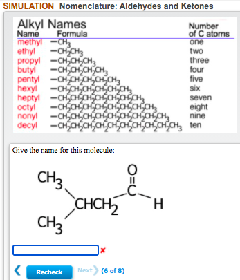 Solved SIMULATION Nomenclature: Aldehydes and Ketones Alkyl | Chegg.com