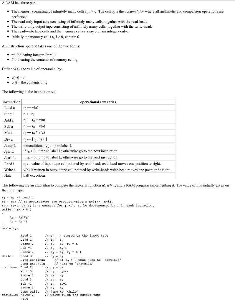 The random access machine with increment and | Chegg.com
