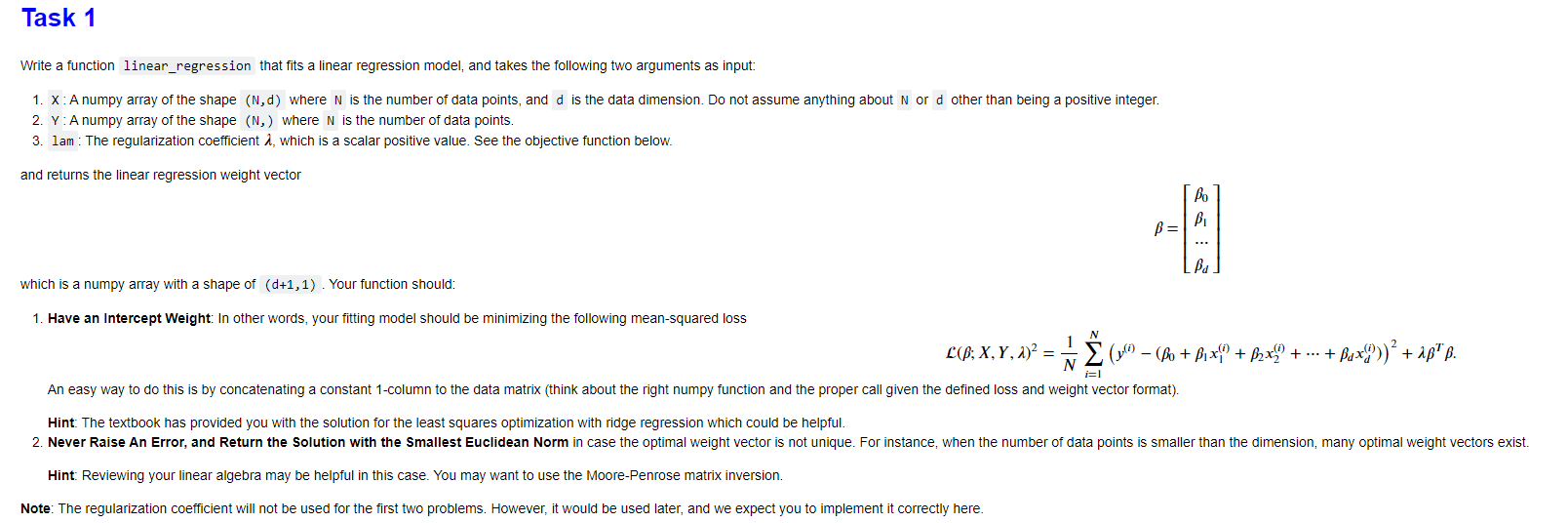 Python - Write a function linear_regression that fits | Chegg.com