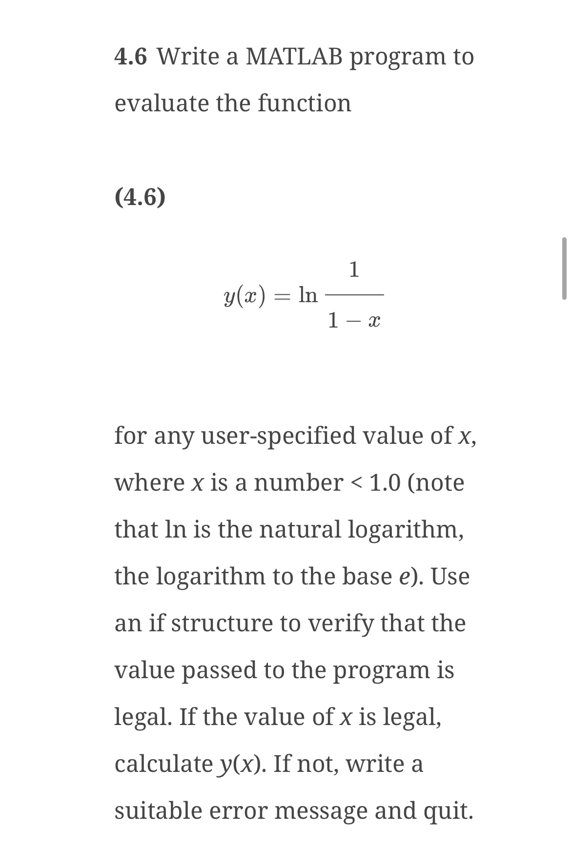4.6 Write a MATLAB program to evaluate the function | Chegg.com
