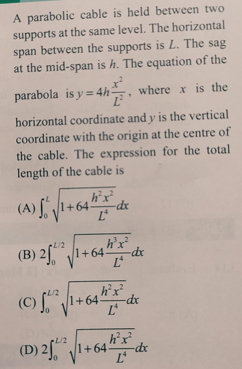 Solved A parabolic cable is held between two supports at the | Chegg.com