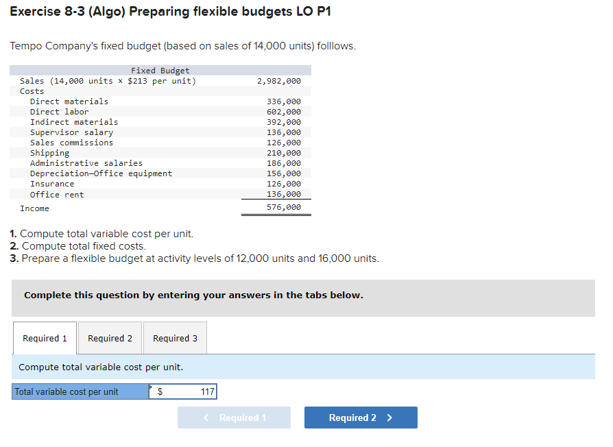 Solved Exercise 8-3 (Algo) Preparing flexible budgets LO P1 | Chegg.com Solved Exercise 8-3 (Algo) Preparing flexible budgets LO P1 | Chegg.com