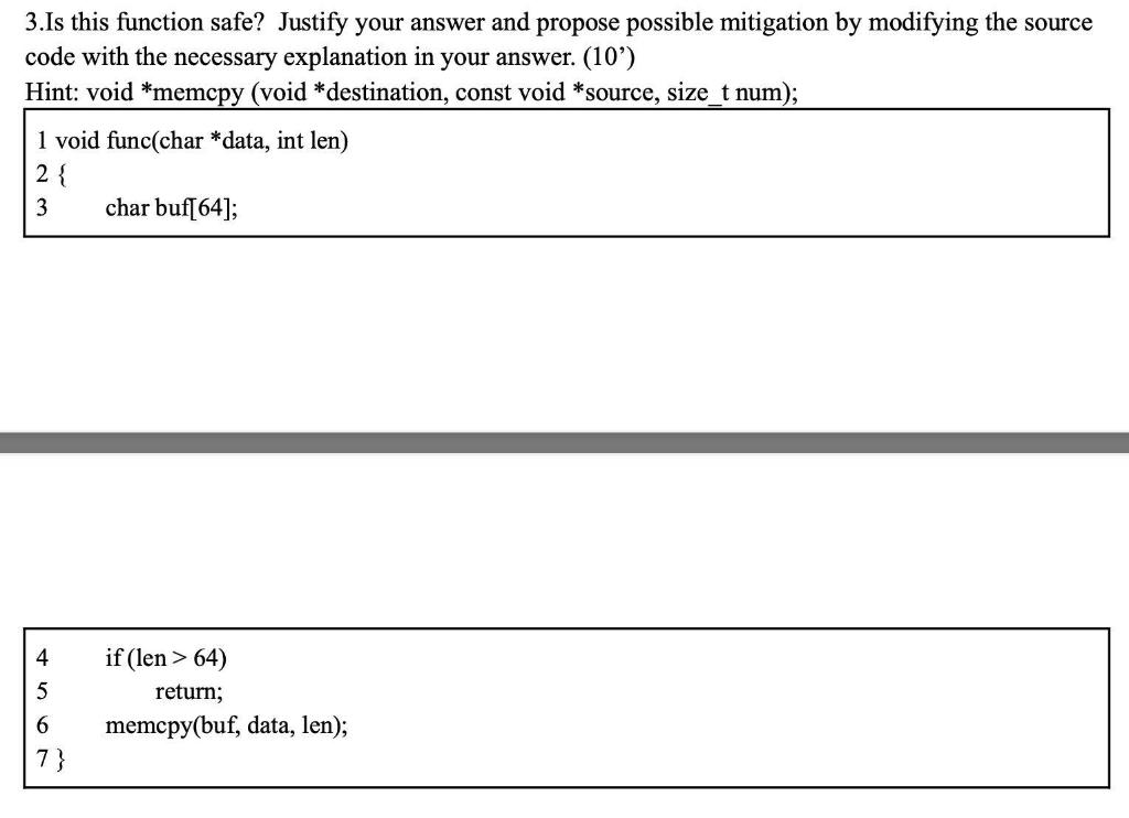 Solved 3.Is this function safe? Justify your answer and | Chegg.com