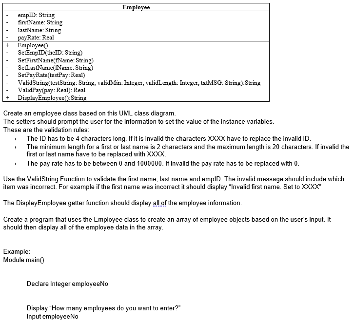 Solved Create an employee class based on this UML class | Chegg.com