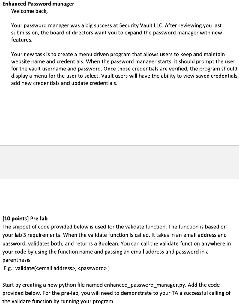 Solved Enhanced Password manager Welcome back, Your password | Chegg.com