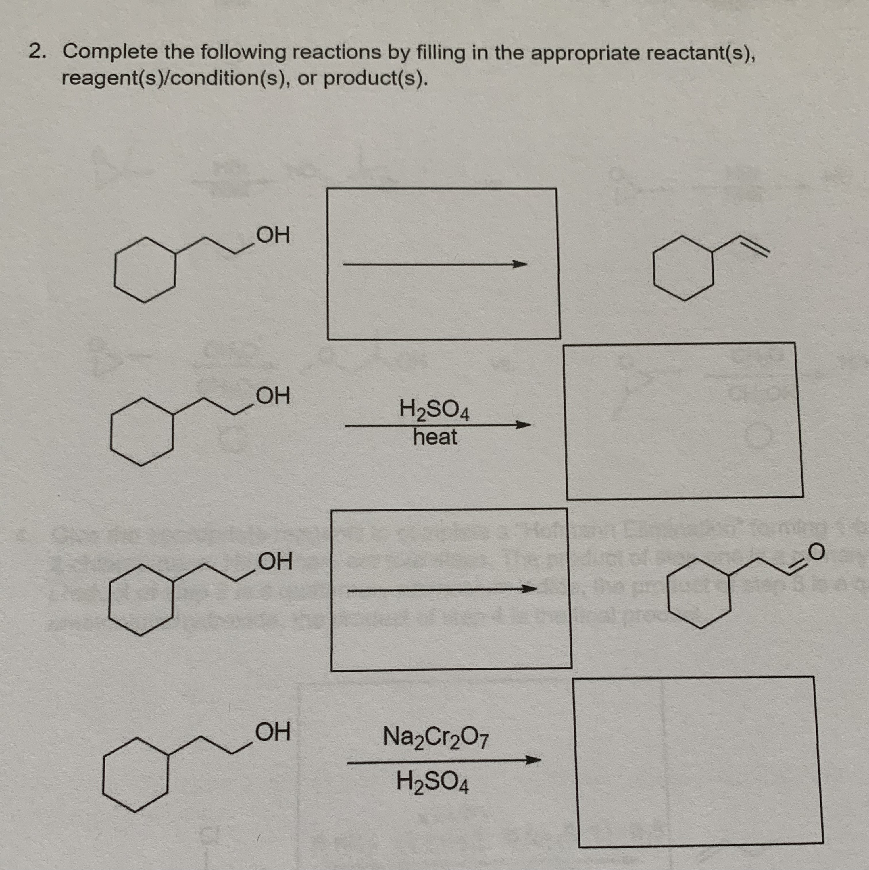Solved 2. Complete the following reactions by filling in the | Chegg.com