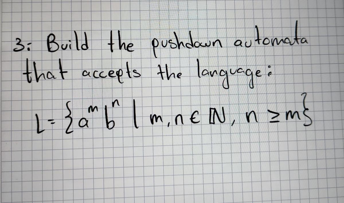 Solved 3: Build the pushdown automata that accepts the | Chegg.com