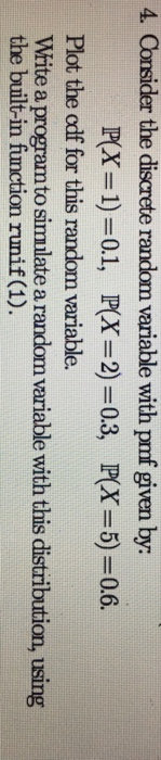 Solved 4 Consider the discrete random variable with pmf | Chegg.com