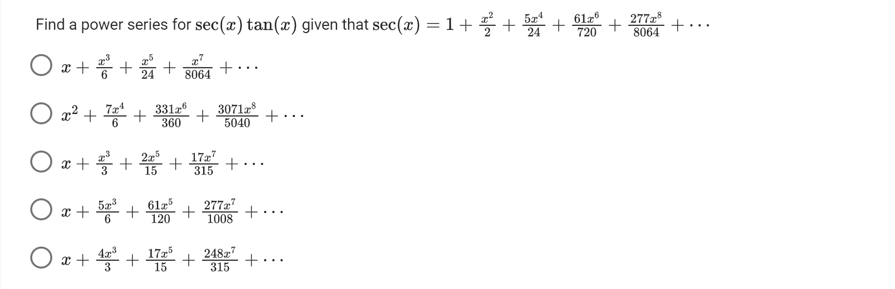 Solved Find a power series for sec(x)tan(x) given that | Chegg.com