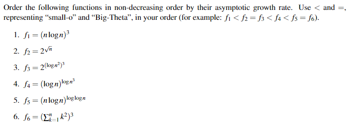Solved Order The Following Functions In Non Decreasing Order