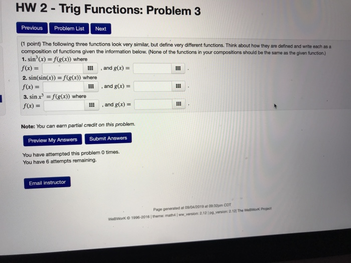 Solved HW 2 - Trig Functions: Problem 3 Previous Problem | Chegg.com