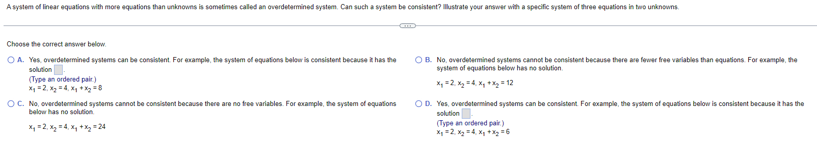 Solved A. Yes, overdetermined systems can be consistent. For | Chegg.com
