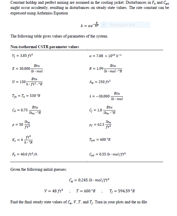1. Non-isothermal CSTR. In the lecture, we introduced | Chegg.com