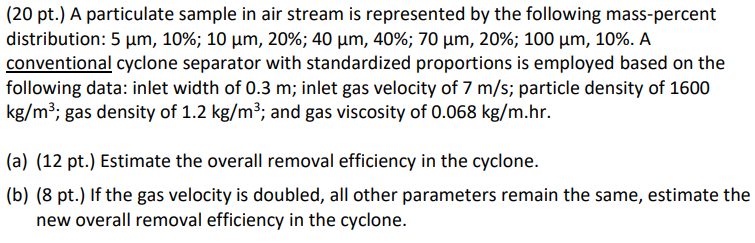 Solved (20 pt.) A particulate sample in air stream is | Chegg.com