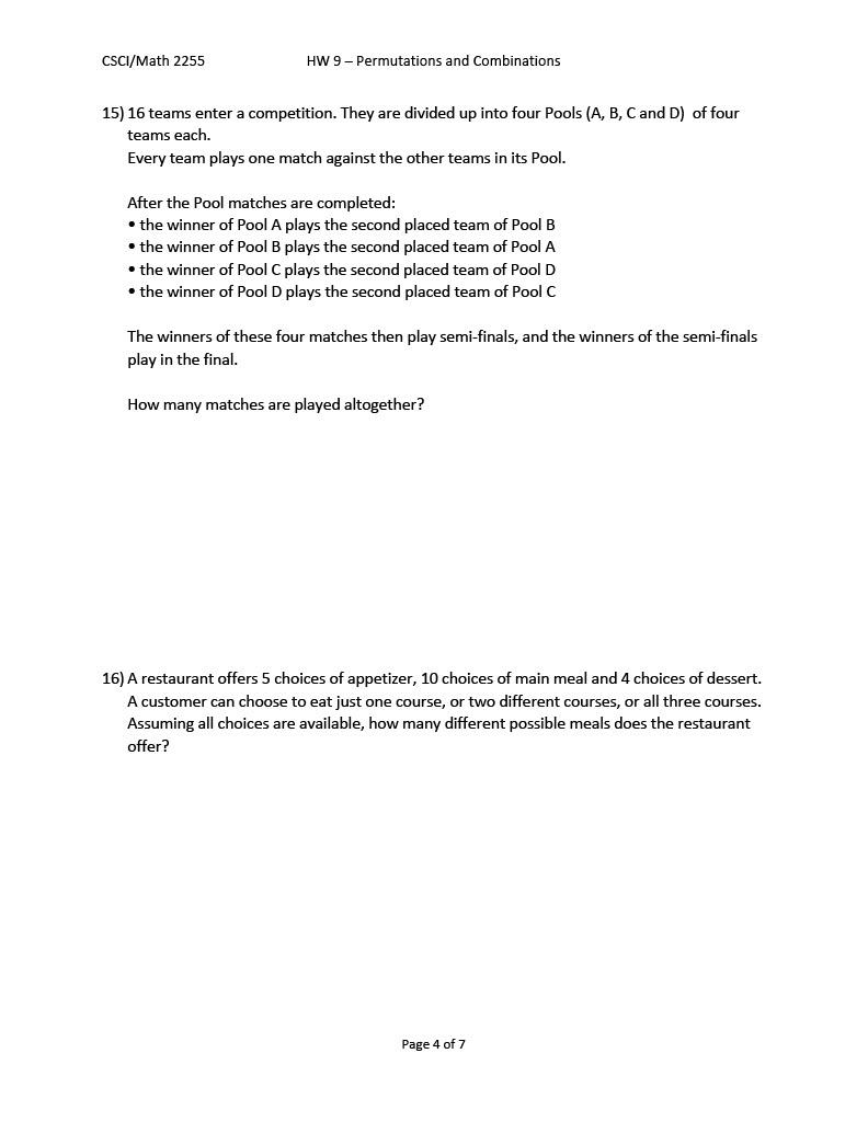 Solved Cscimath 2255 Hw 9 Permutations And Combinations 1 