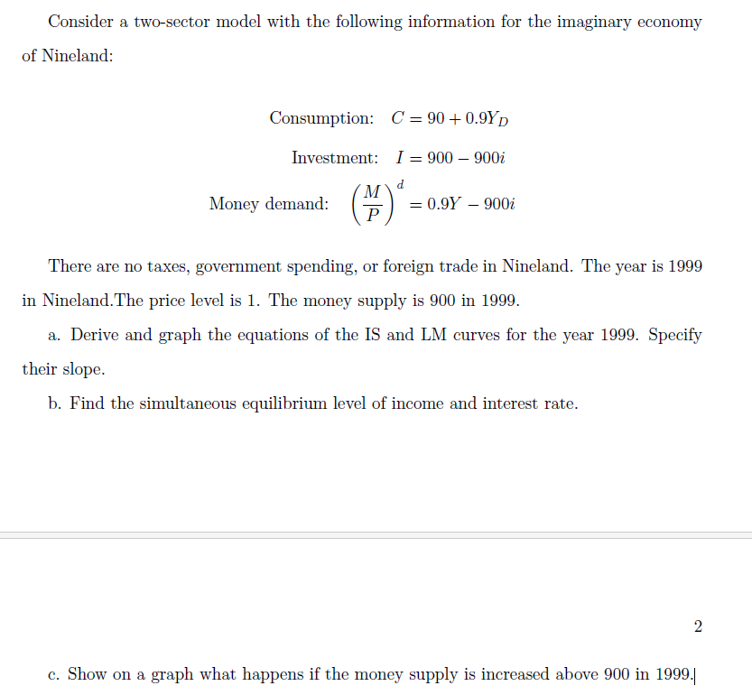 Solved Consider a two-sector model with the following | Chegg.com