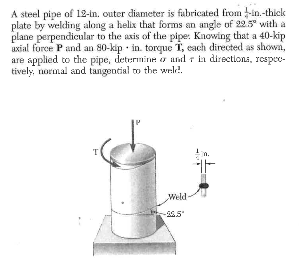 Solved A steel pipe of 12-in. outer diameter is fabricated | Chegg.com