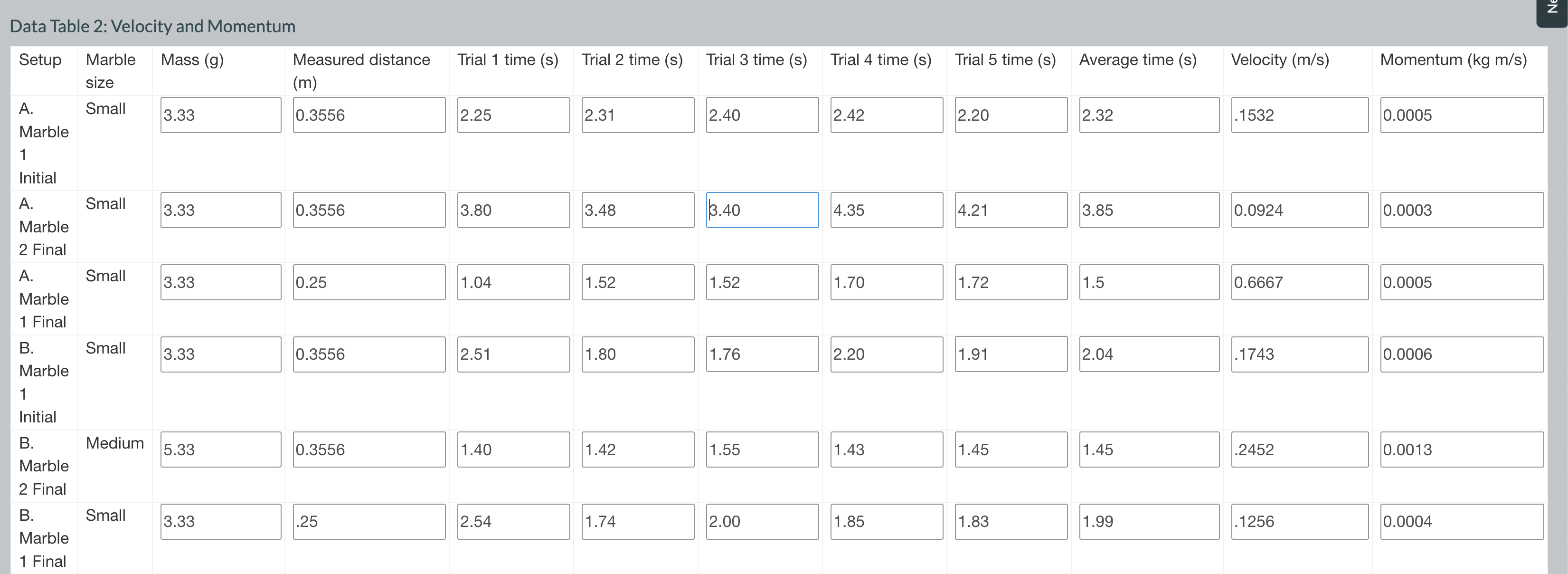 Data Table 2: Velocity and MomentumData Table 3: | Chegg.com
