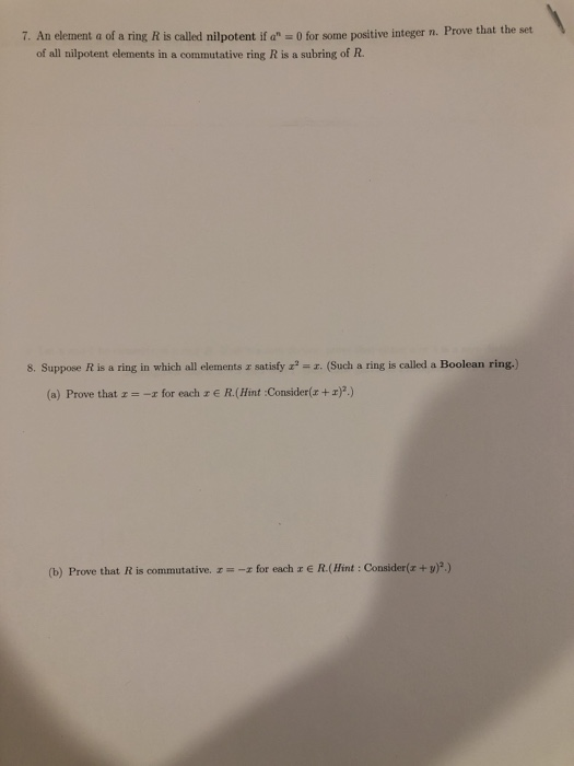 Solved 7. An element a of a ring R is called nilpotent if a | Chegg.com