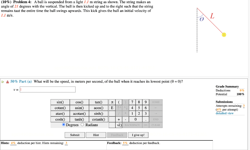 Solved (10\%) Problem 4: A ball is suspended from a light | Chegg.com
