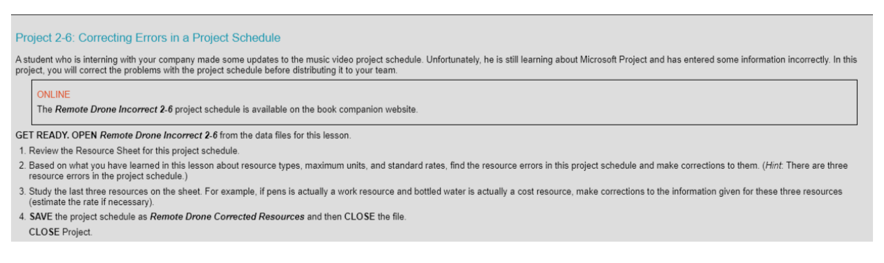 Project 2-6: Correcting Errors in a Project Schedule | Chegg.com