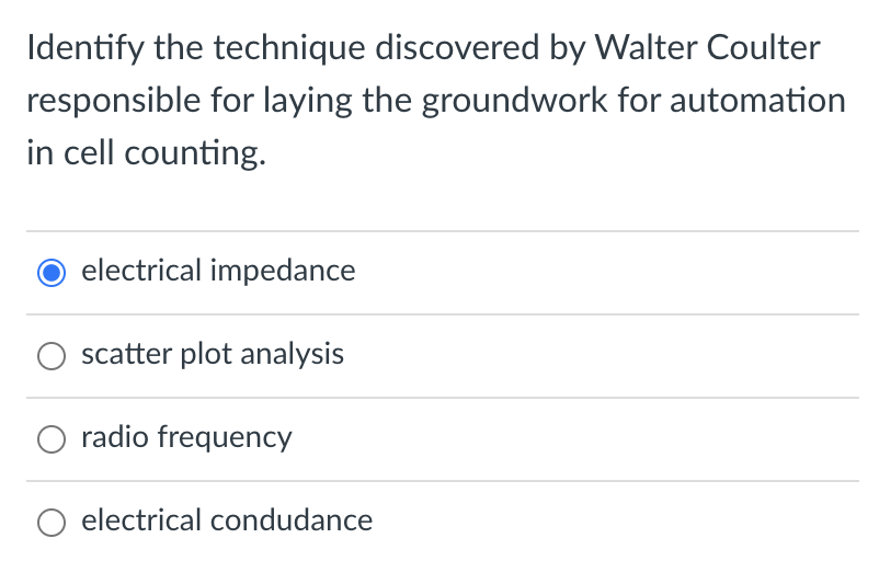 Solved Identify the technique discovered by Walter Coulter | Chegg.com