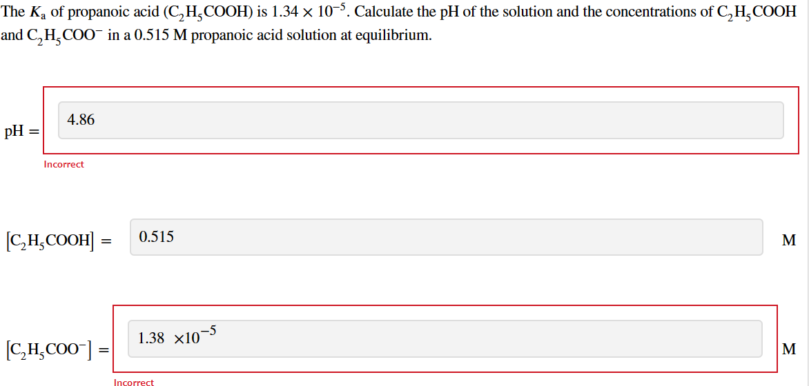 Solved The Ka of propanoic acid (C2H5COOH) is 1.34×10−5. | Chegg.com