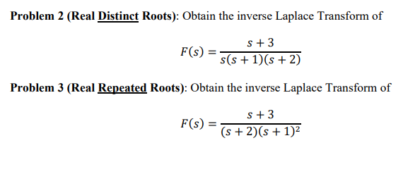 Solved Problem 2 (Real Distinct Roots): Obtain the inverse | Chegg.com