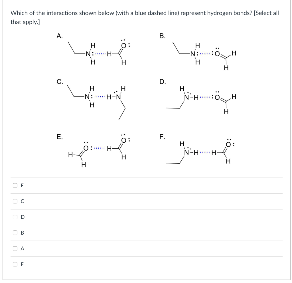 Solved Which of the interactions shown below (with a blue | Chegg.com