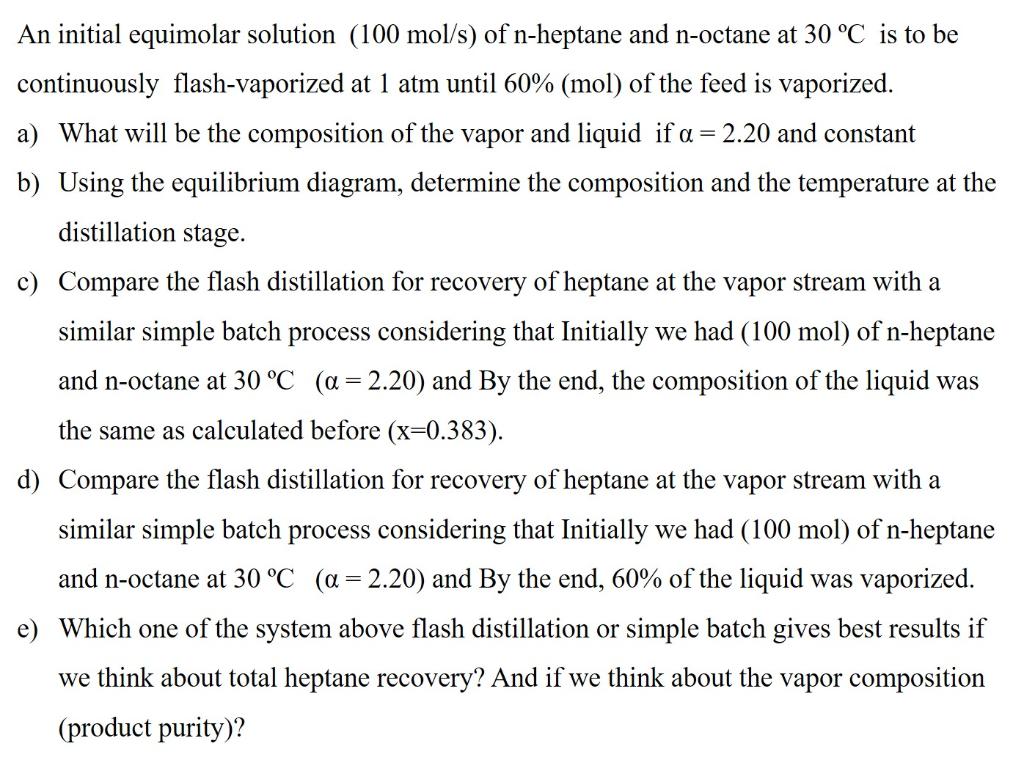 Solved An initial equimolar solution (100 mol/s) of | Chegg.com