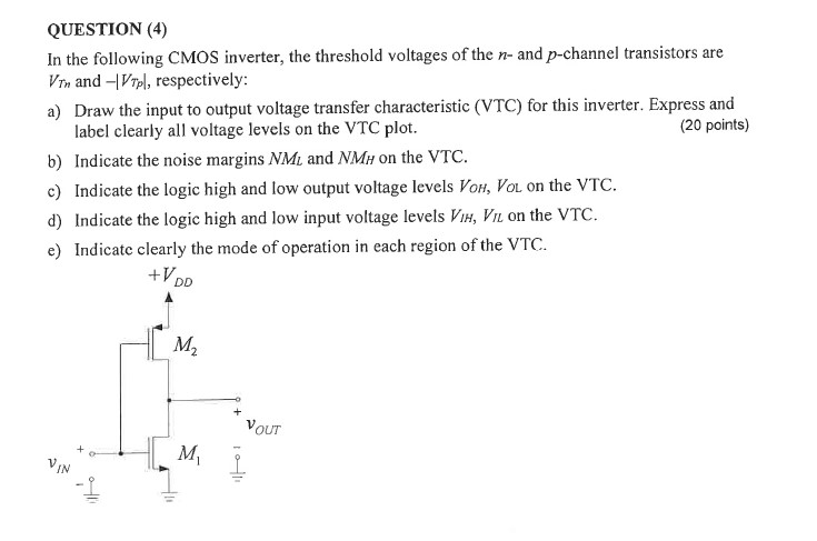 QUESTION (4)In the following CMOS inverter, the | Chegg.com QUESTION (4)In the following CMOS inverter, the | Chegg.com